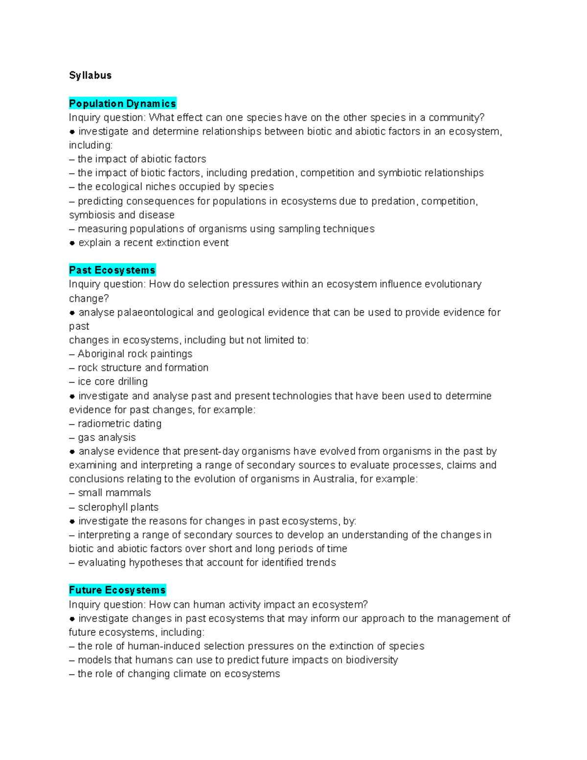 Bio Notes - Syllabus on Population & Ecosystem Dynamics - Studocu