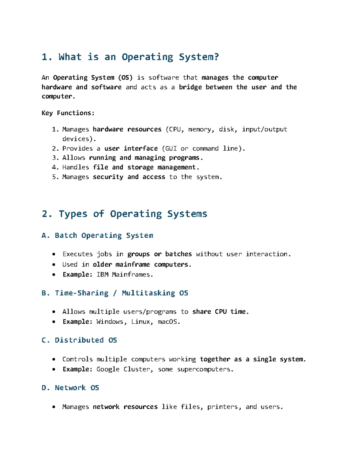 Operating Systems (OS): Functions, Types, and Examples Explained - Studocu