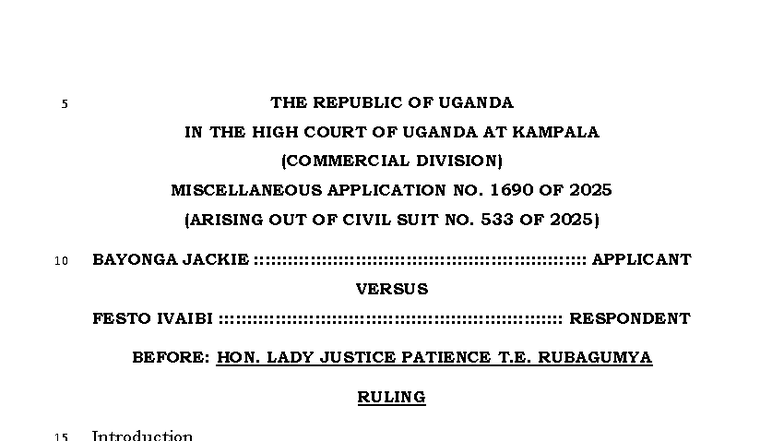 Bayonga Jackie v Festo Ivaibi: Ruling on Misc. App. No. 1690 of 2025 ...