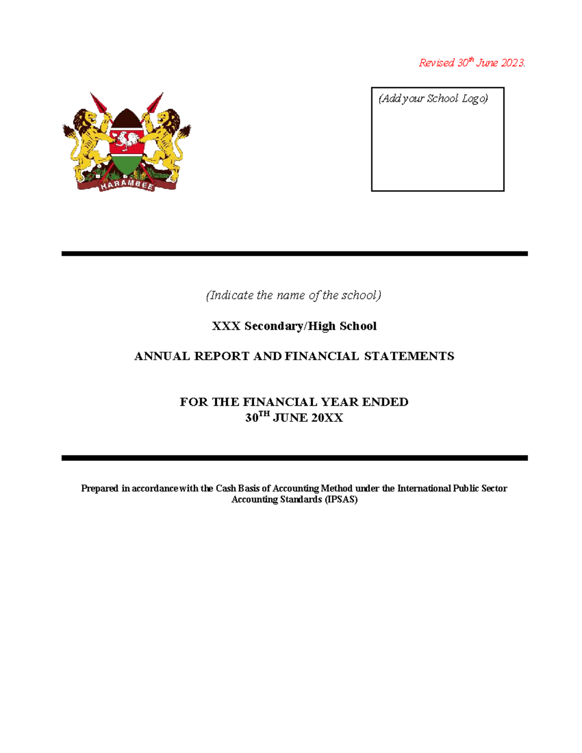 Annual Financial Reporting Template for Public Secondary Schools FY ...