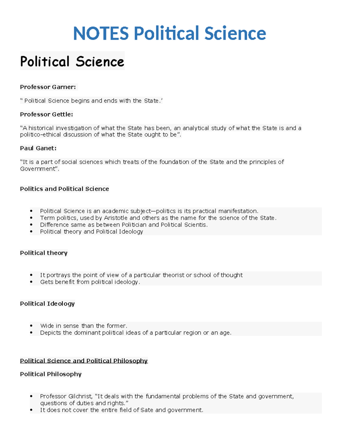Notes Political Science - NOTES Political Science Political Science ...