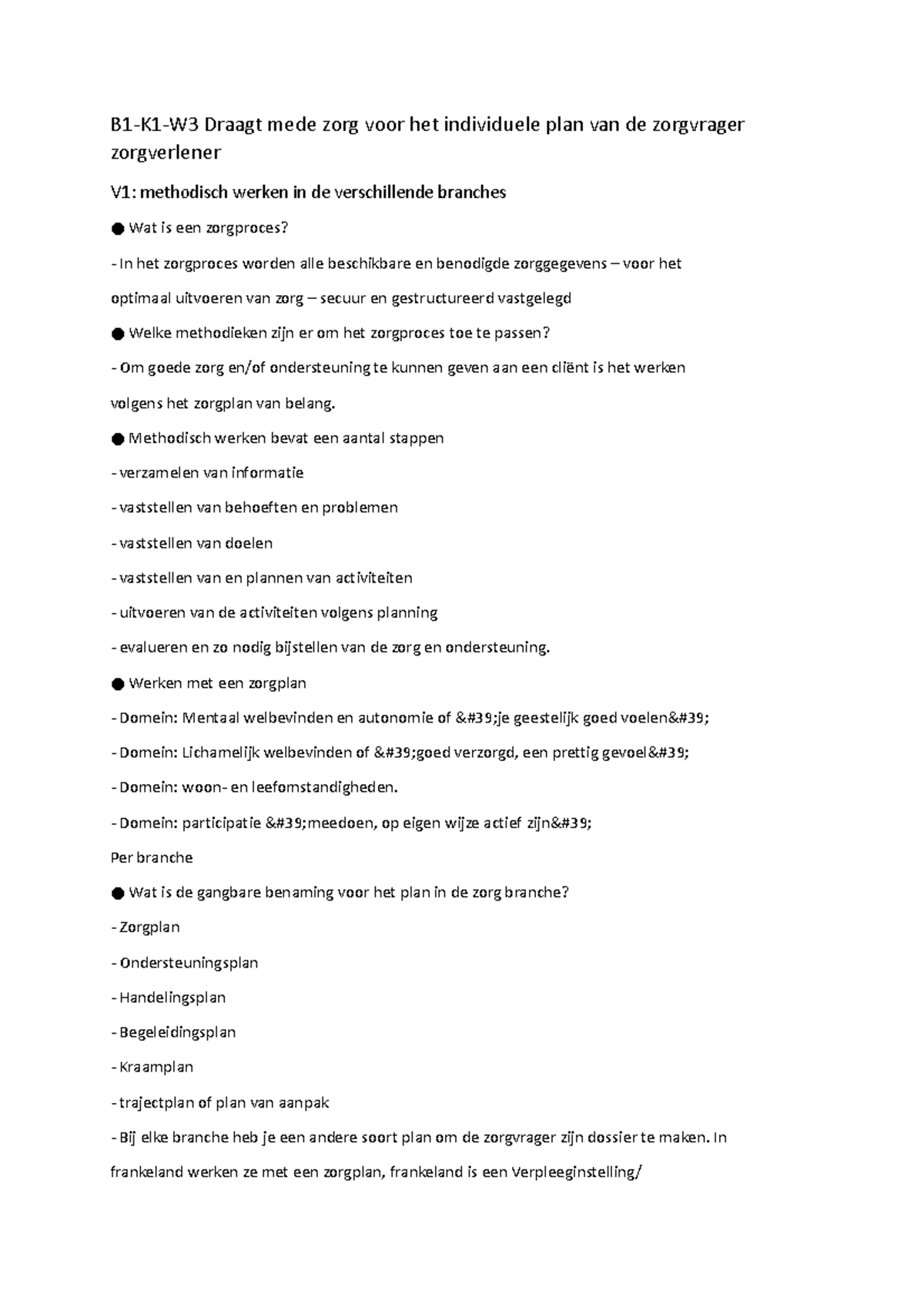B1-K1-W3 Zorgprocessen en Individuele Zorgplannen in de Zorgverlening ...