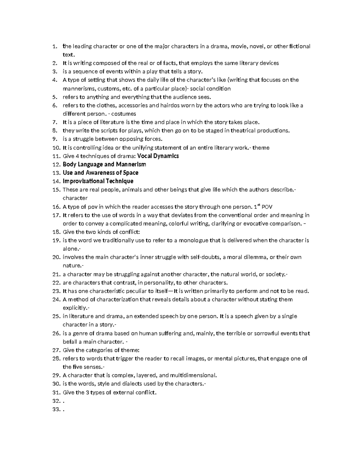 CNF QUIZ - Key Concepts and Notes on Drama and Literature - Studocu