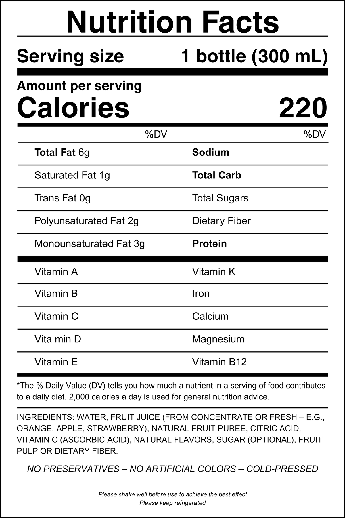 Nutrition Facts for Beverage - Serving Size 300 mL - Studocu