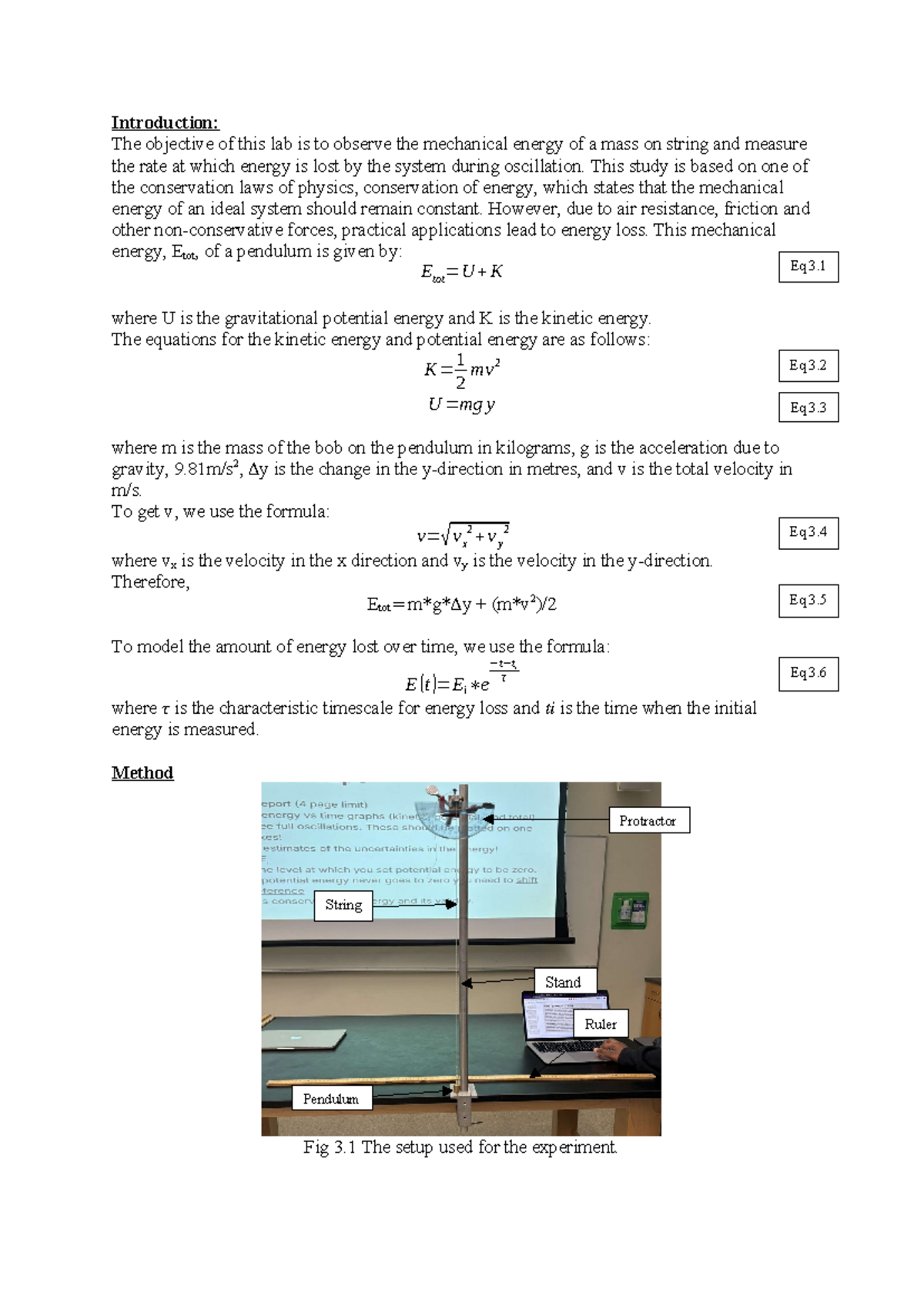 LAB 3 - Energy Conservation in Pendulum Oscillation Study - Studocu