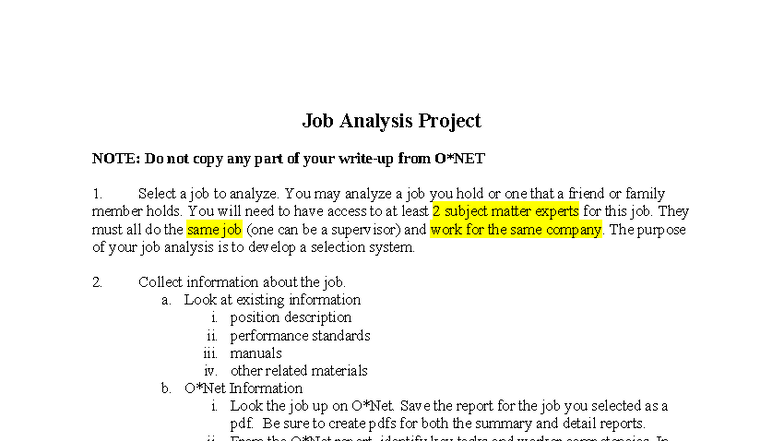 Job Analysis Project: A Comprehensive Guide to Job Evaluation - Studocu