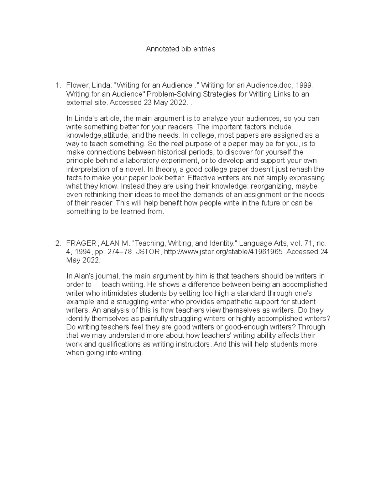 Annotated Works Cited - My course work notes - Annotated bib entries ...