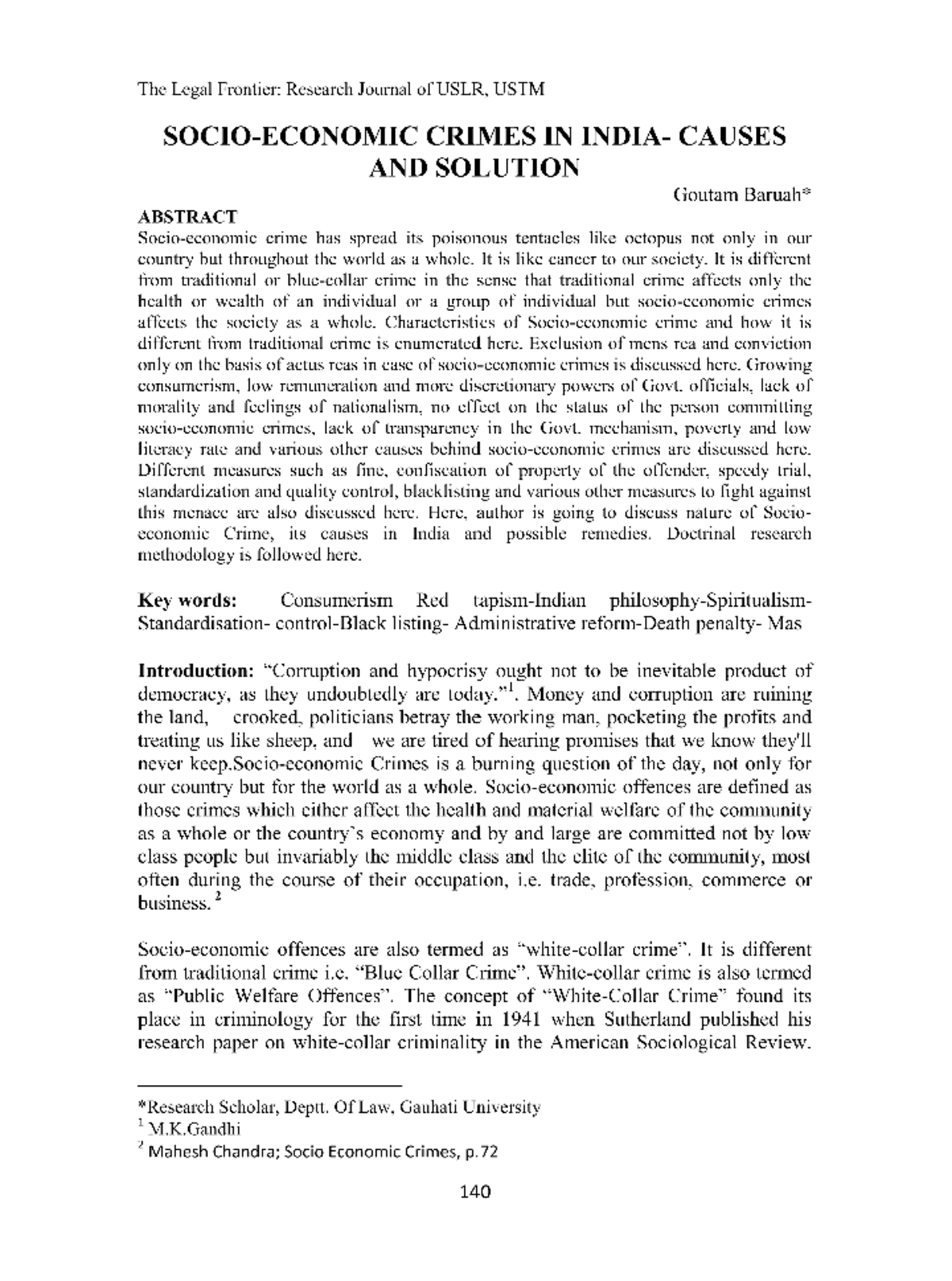 Socio-Economic Crimes in India: Causes, Effects, and Solutions (USLR ...