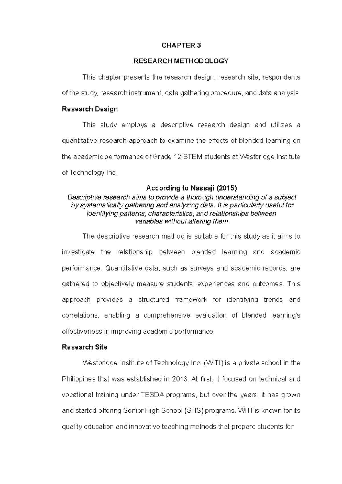 Chapter 3 draftsssz 1 1 - Practical Research - CHAPTER 3 RESEARCH METHODOLOGY This chapter ...