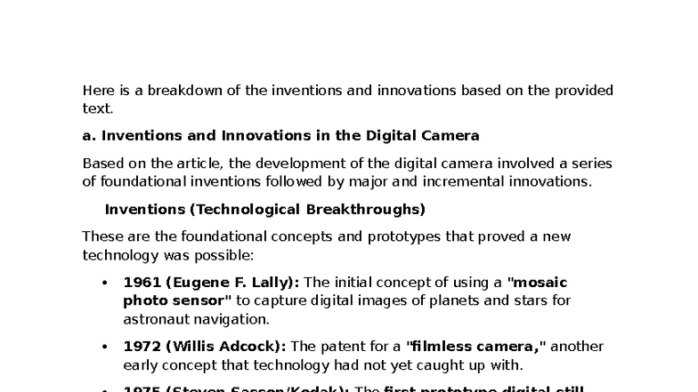 IC - Innovations and Inventions in Digital Camera Technology - Studocu