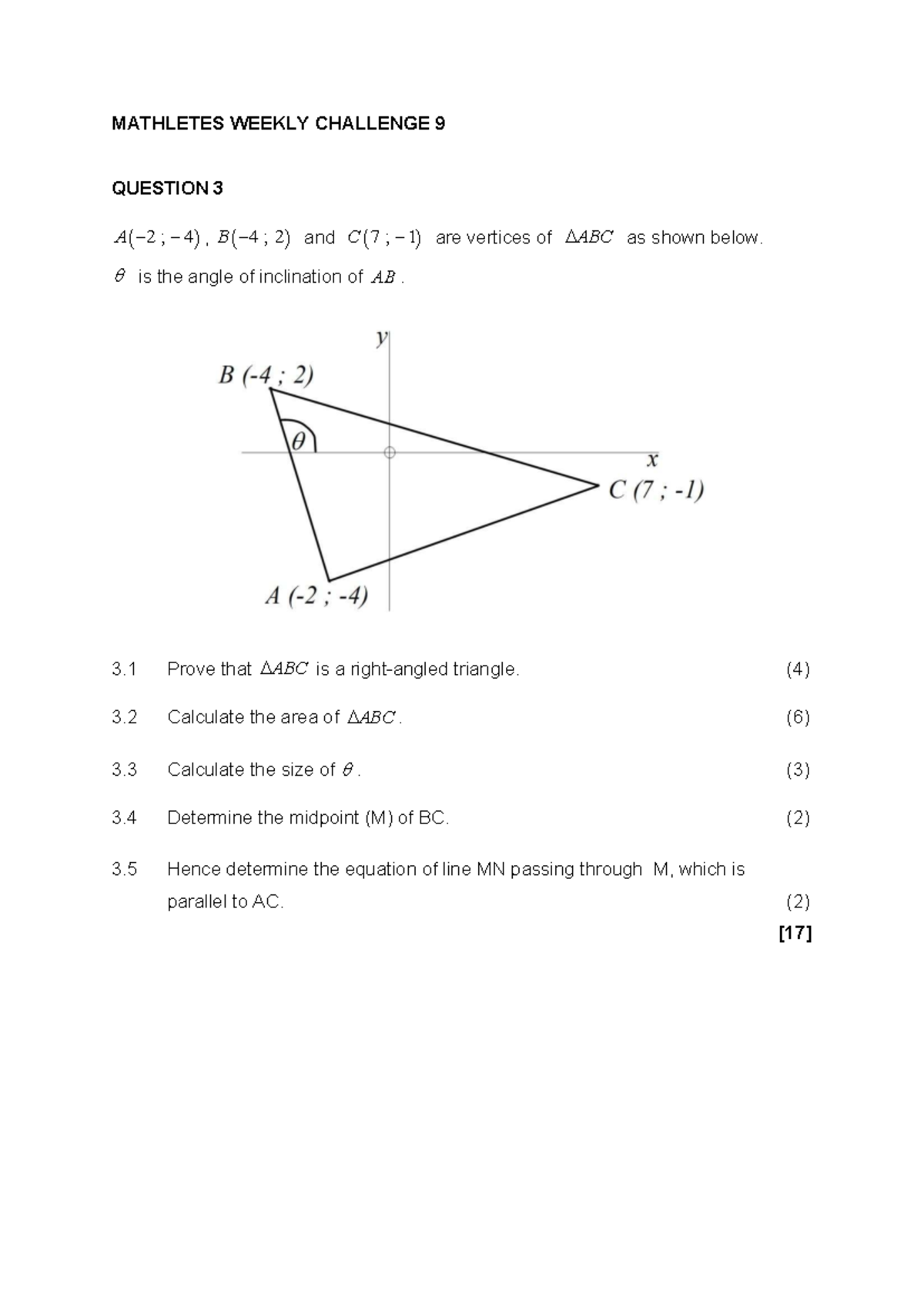 MATH 101: Mathletes Weekly Challenge 9 - Geometry & Functions - Studocu