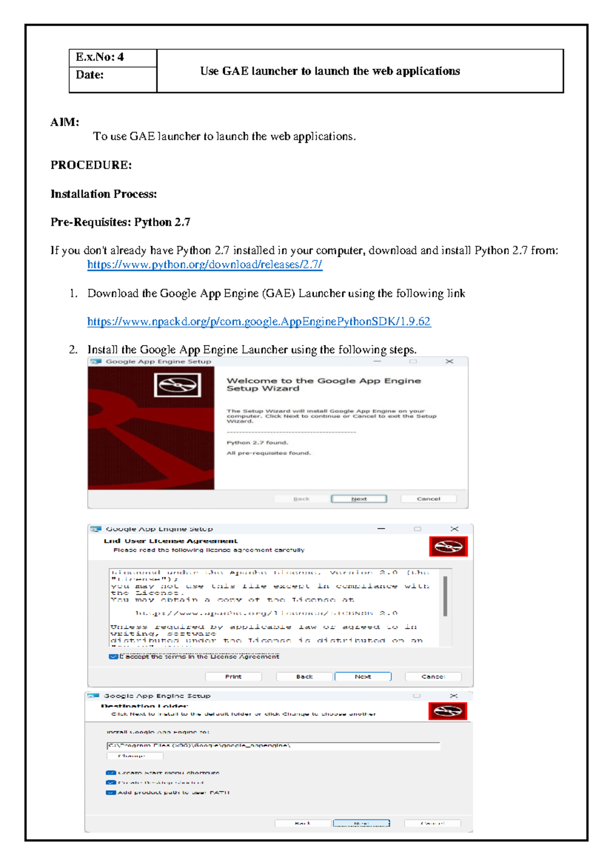 Use GAE launcher to launch the web applications - E.x: 4 Use GAE launcher to launch the web ...