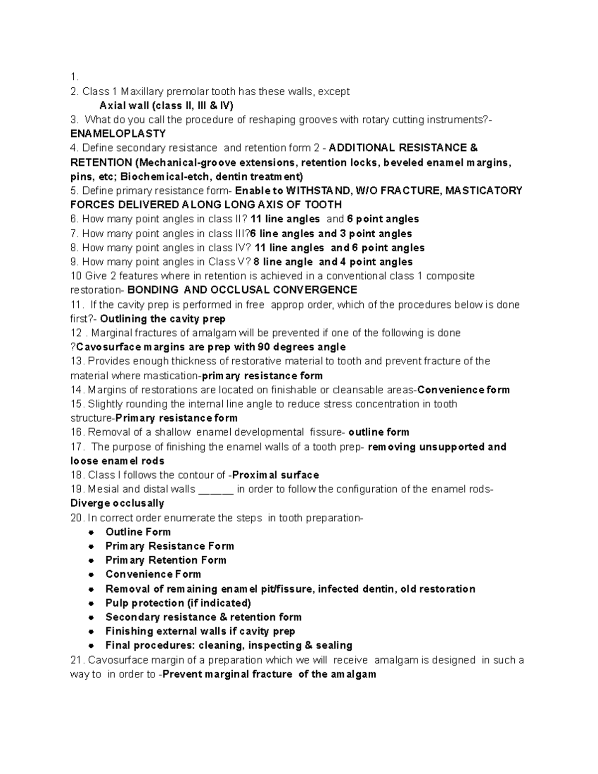 Resto - 1. Class 1 Maxillary premolar tooth has these walls, except ...