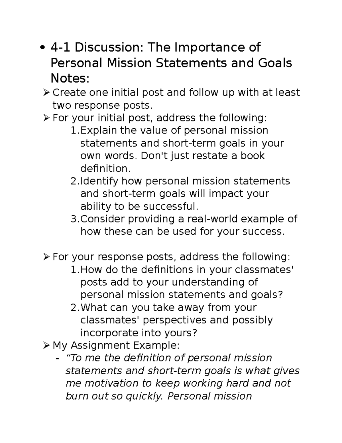 SNHU 107 Module Four Assignment Notes on Personal Mission Statements ...