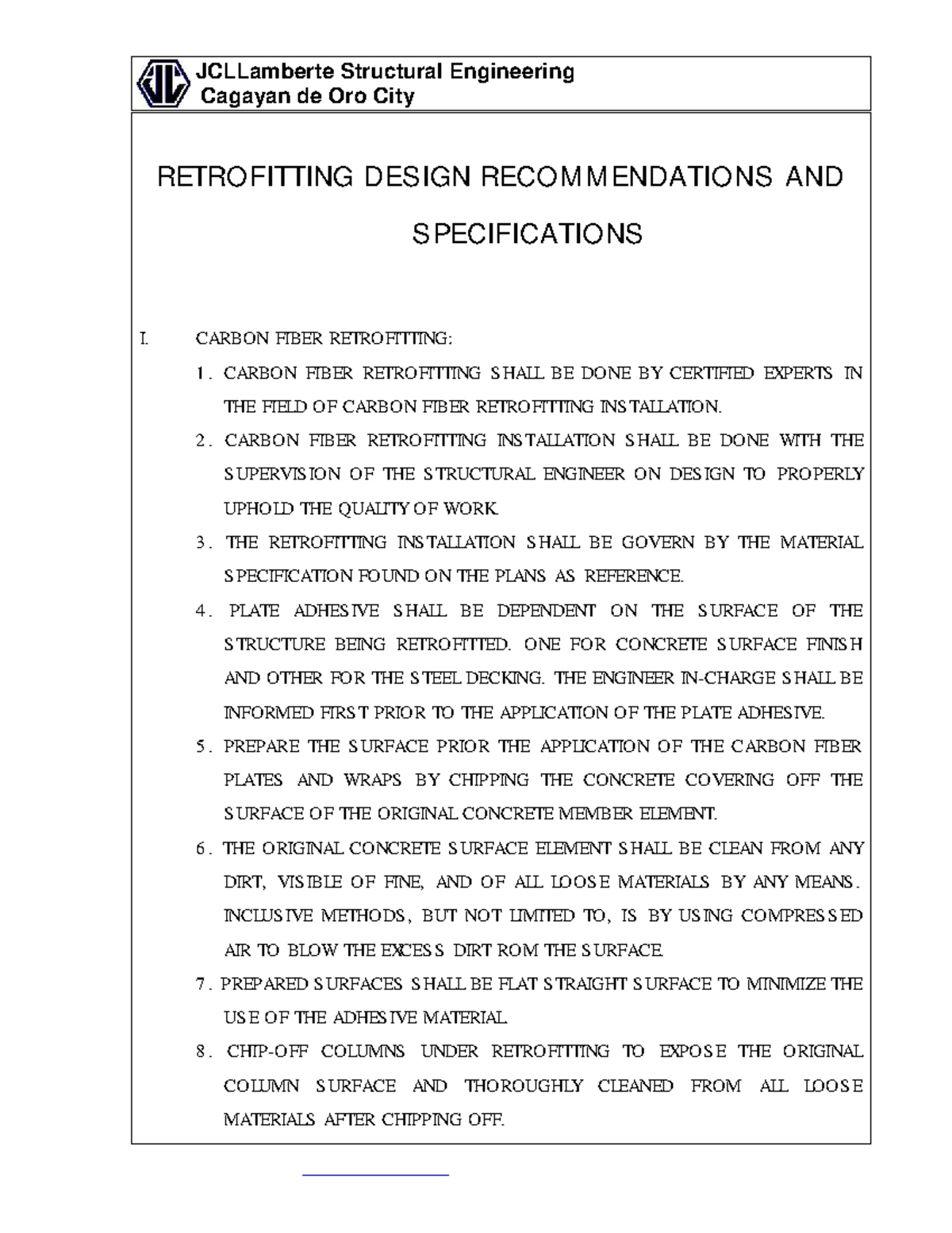 JCLLamberte Structural Engineering CDO: Retrofitting Design Specs - Studocu
