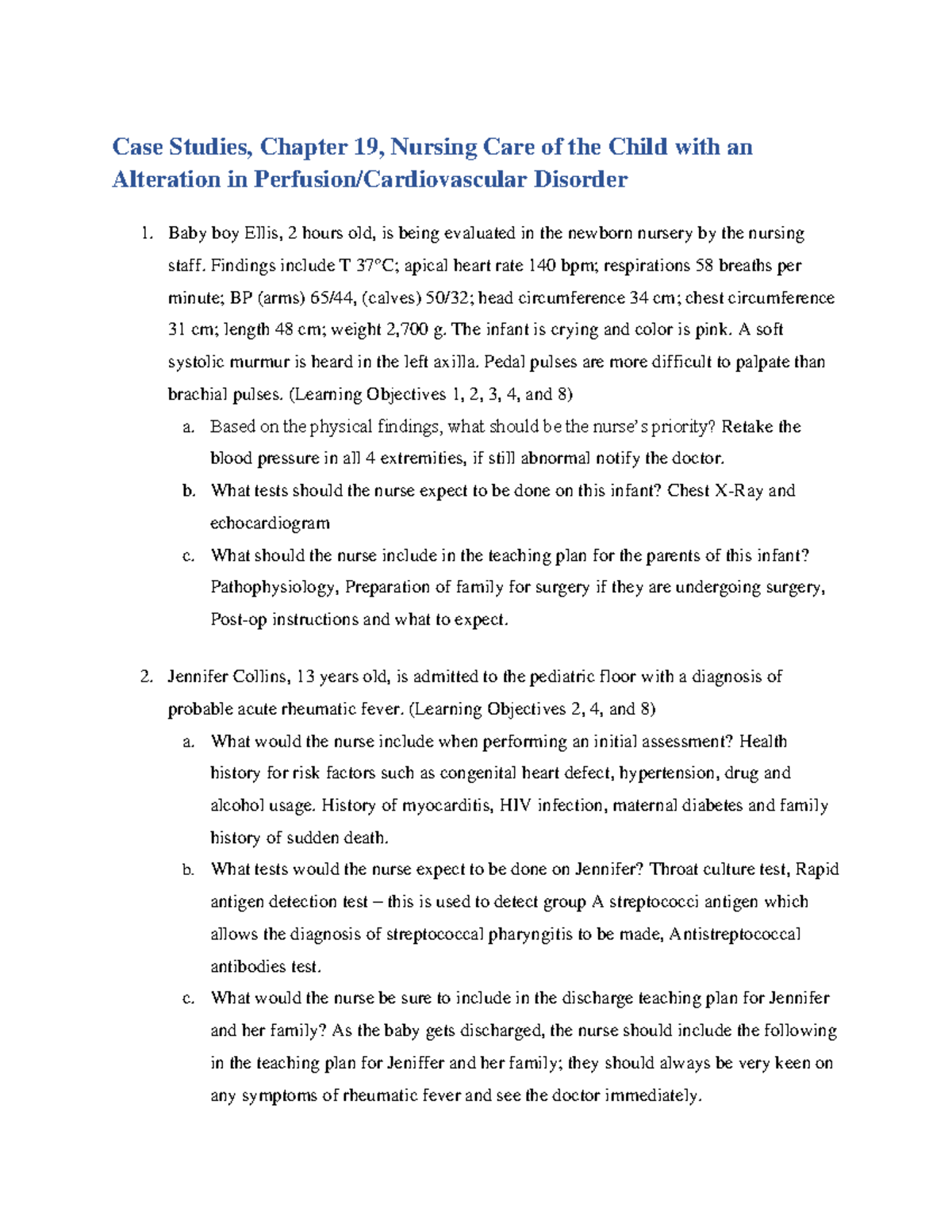 CS 19 - Case Study: Nursing Care for Cardiovascular Disorders in ...