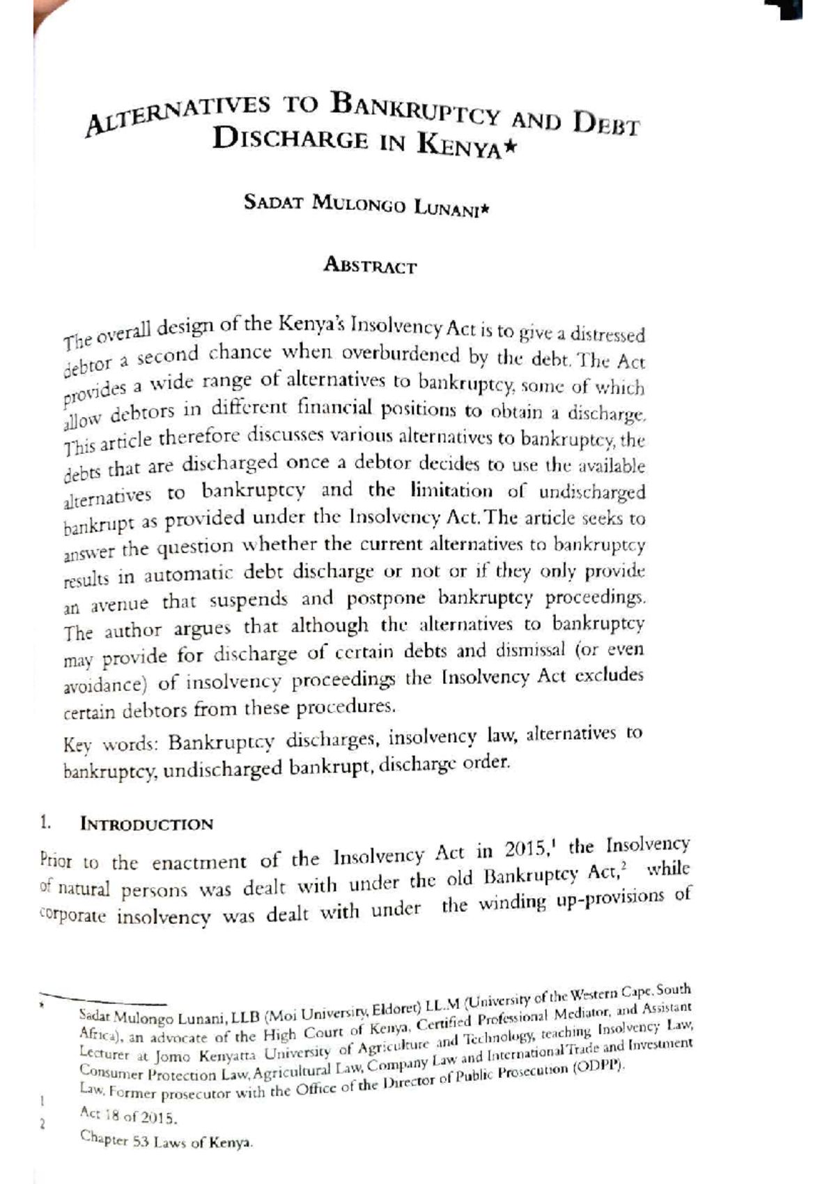 Alternatives to Bankruptcy and Debt Discharge in Kenya: An Analysis ...