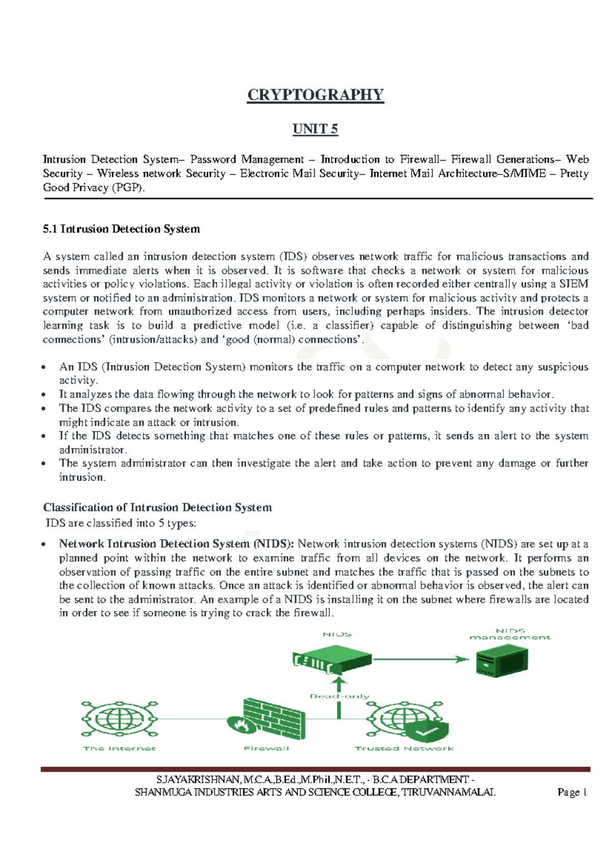 CRYPTOGRAPHY UNIT 5: IDS, Firewall, Web & Wireless Security - Studocu