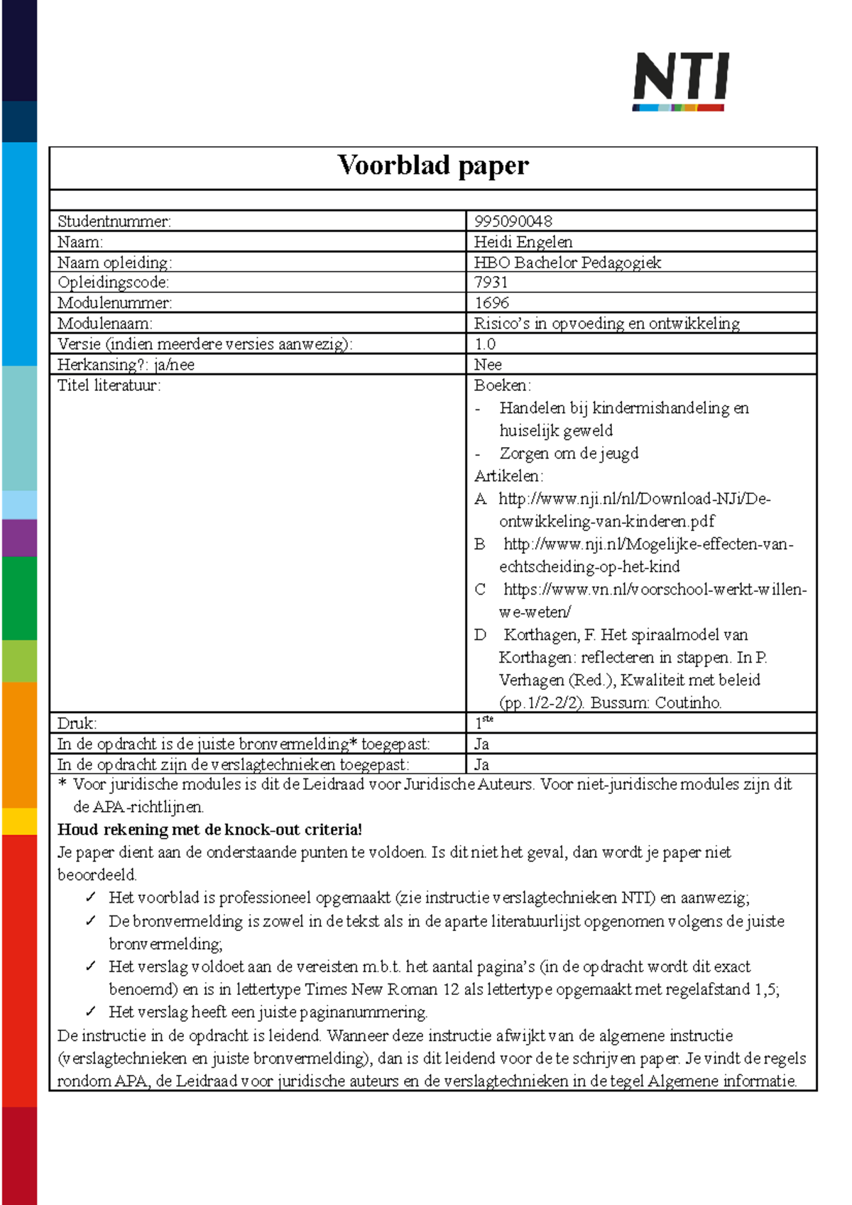 Risico’s in Opvoeding en Ontwikkeling - Paper HBO Pedagogiek 7931 ...