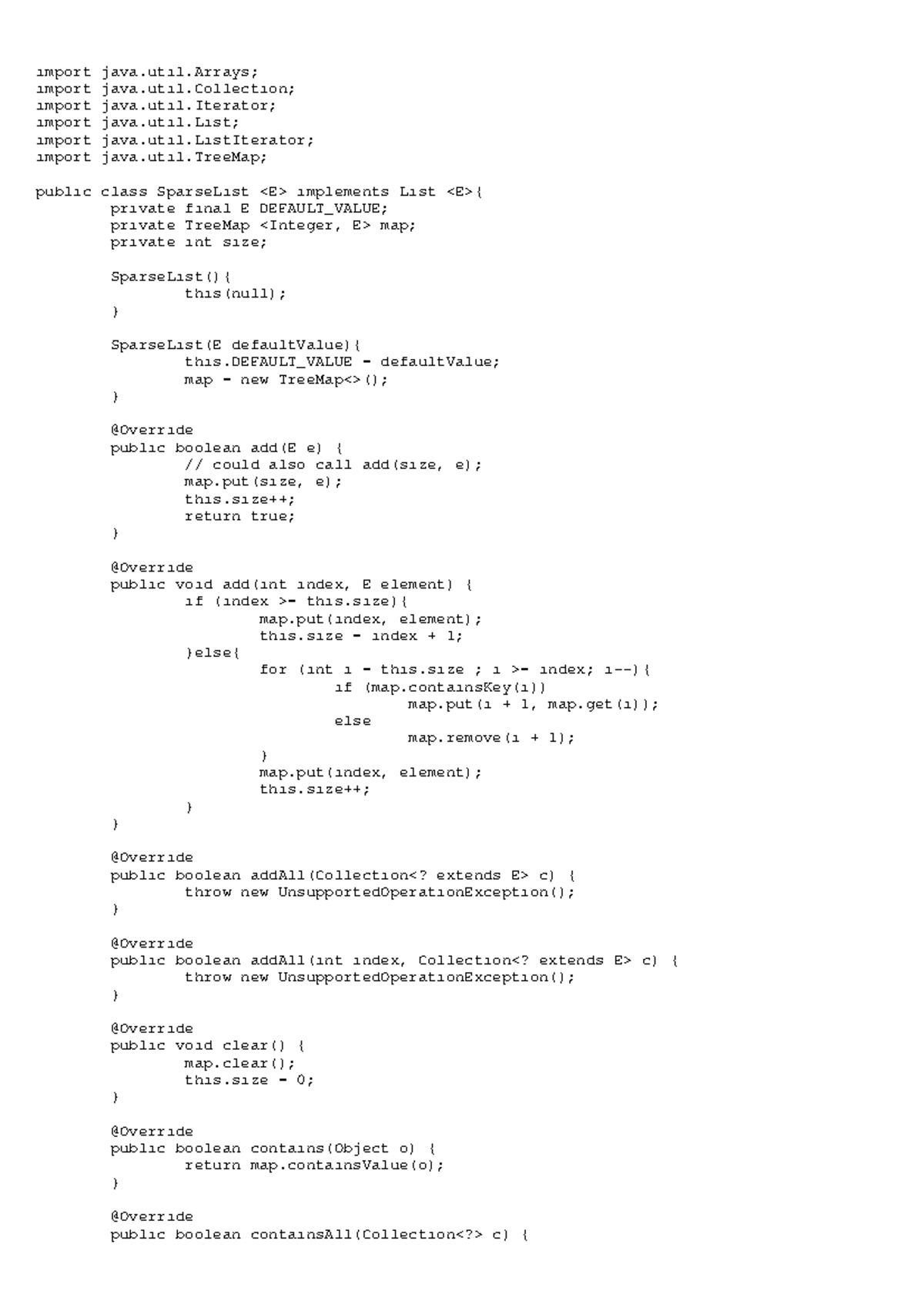 CS101: SparseList Implementation and Methods Overview - Studocu