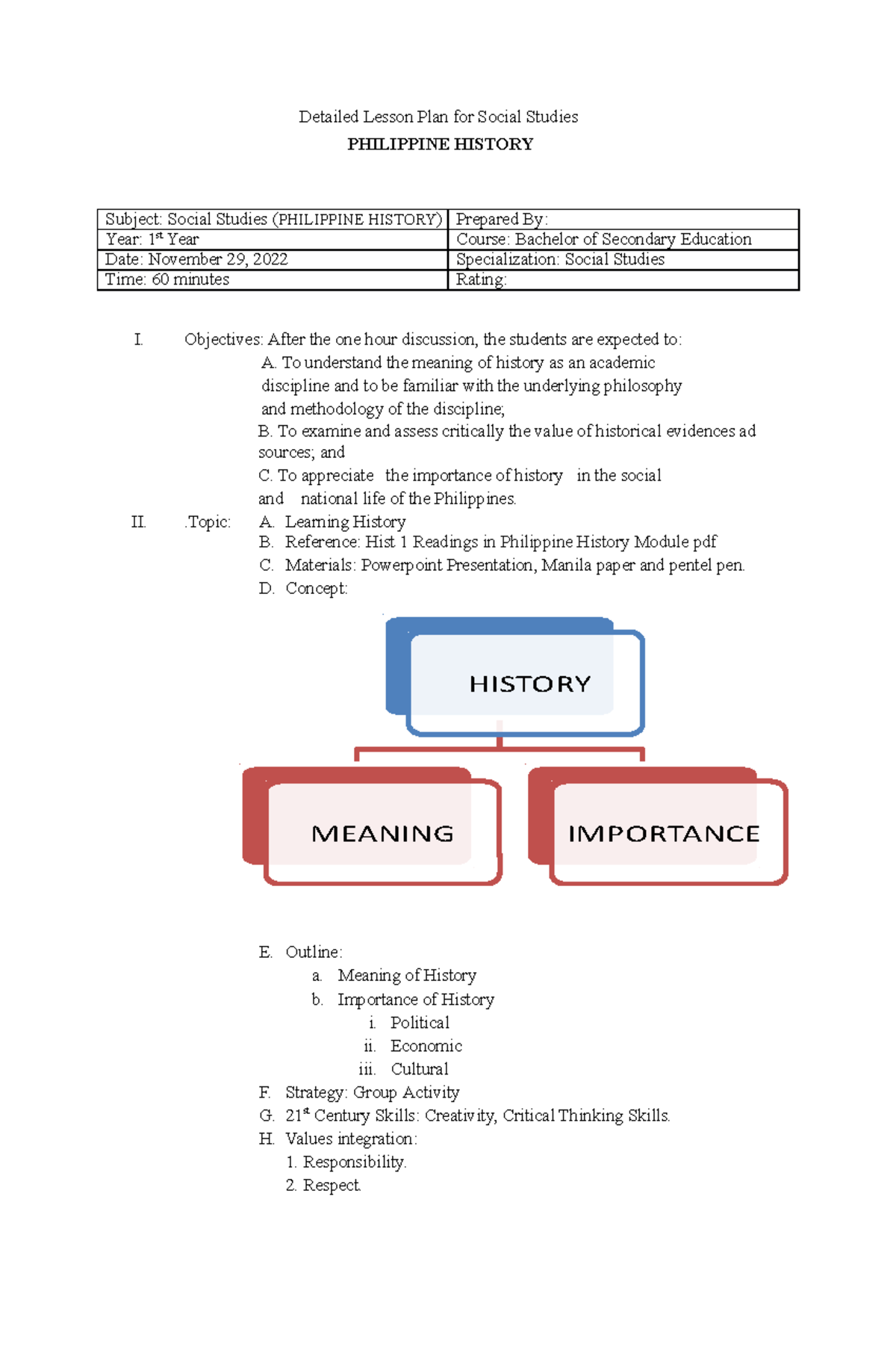 LP - lol - Detailed Lesson Plan for Social Studies PHILIPPINE HISTORY ...
