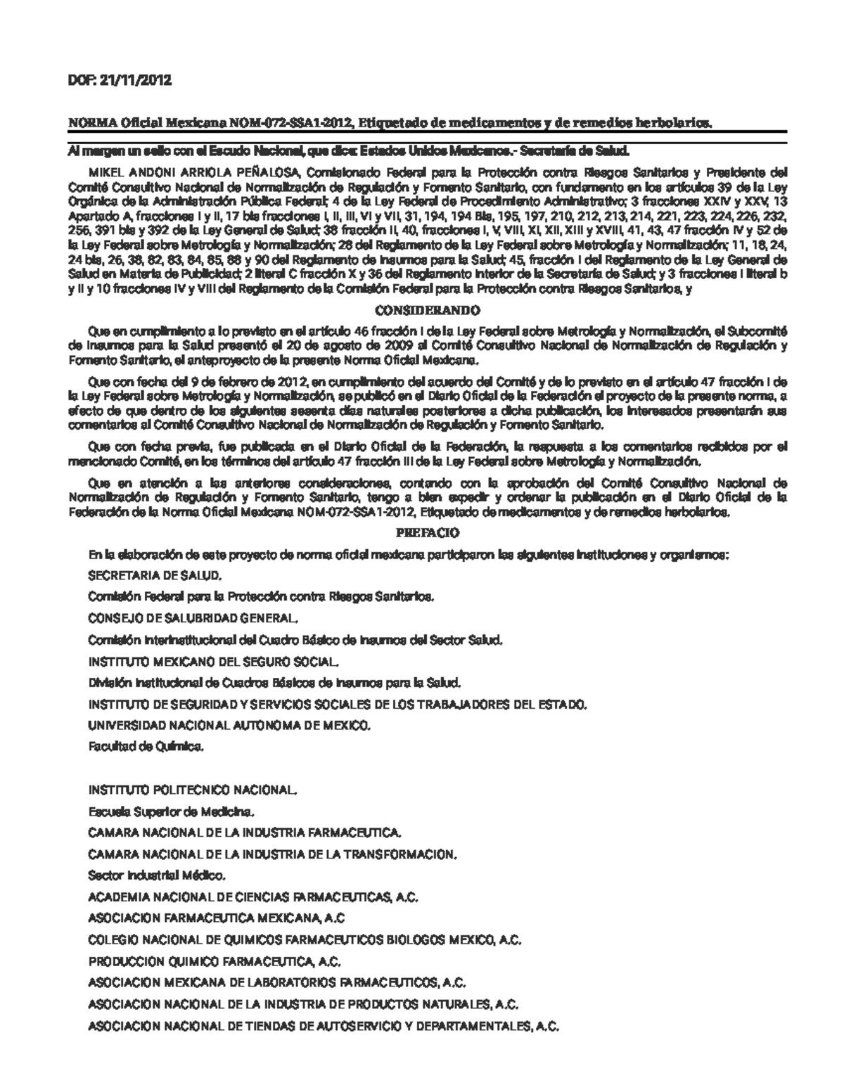 Norma Oficial Mexicana NOM-072: Etiquetado de Medicamentos y Remedios ...
