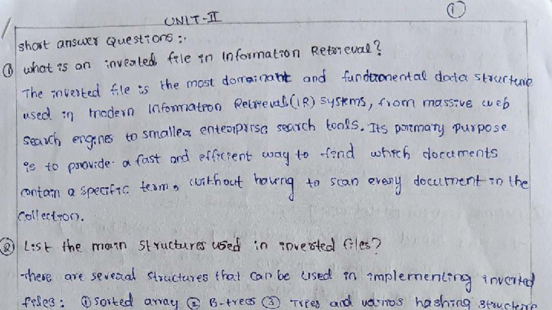 IRS (UNIT-II) - Inverted Files and Signature Files in IR Systems - Studocu