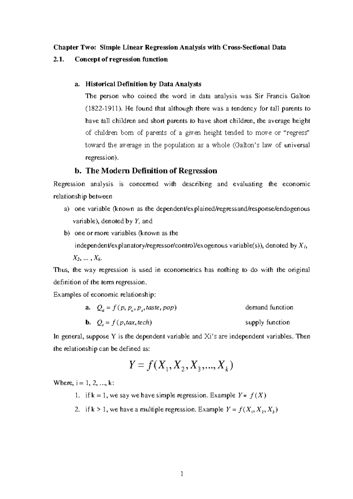 Econometrics (ECO) Chapter 2: Simple Linear Regression Analysis - Studocu