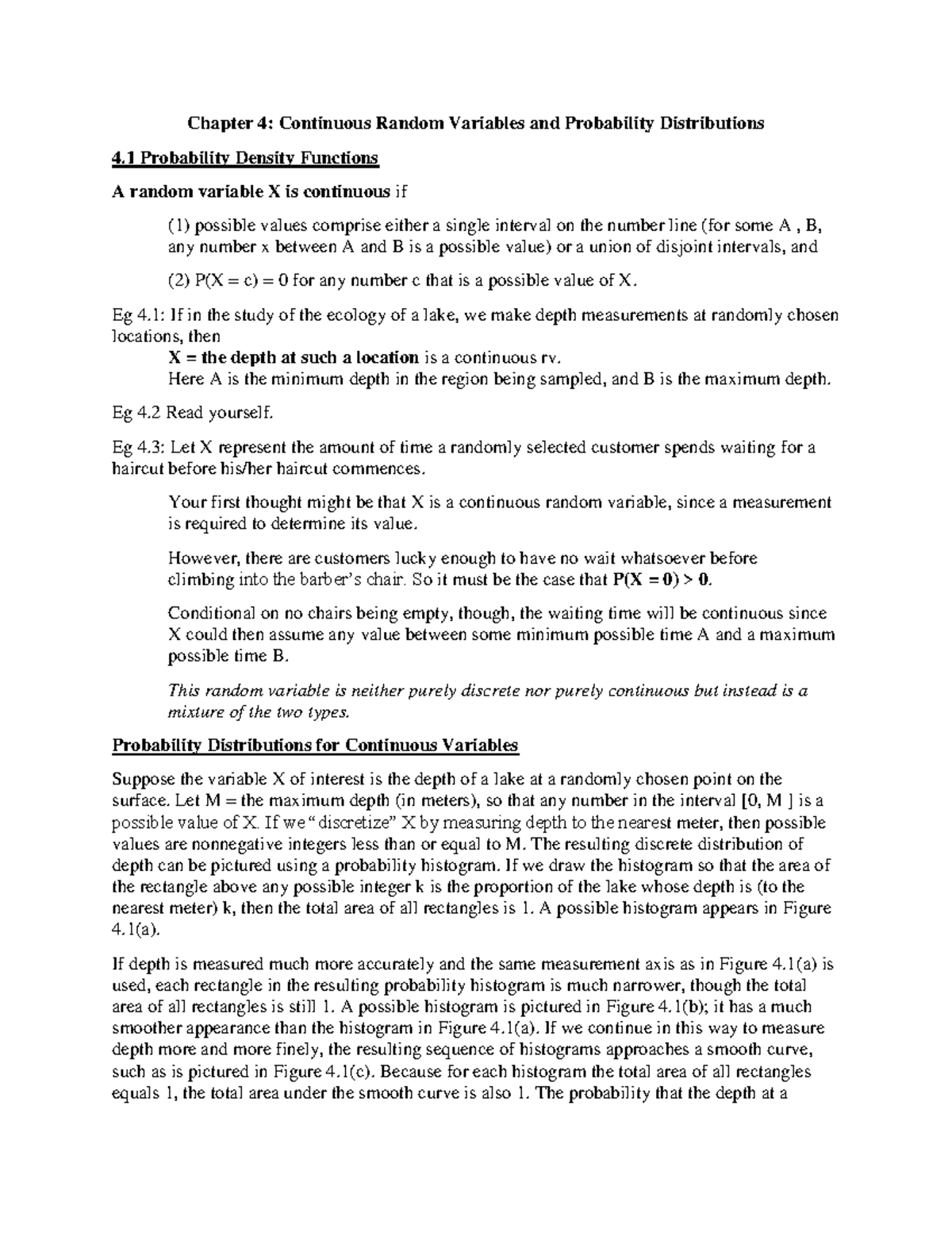Class Notes 4: Continuous Random Variables & Probability Distributions ...