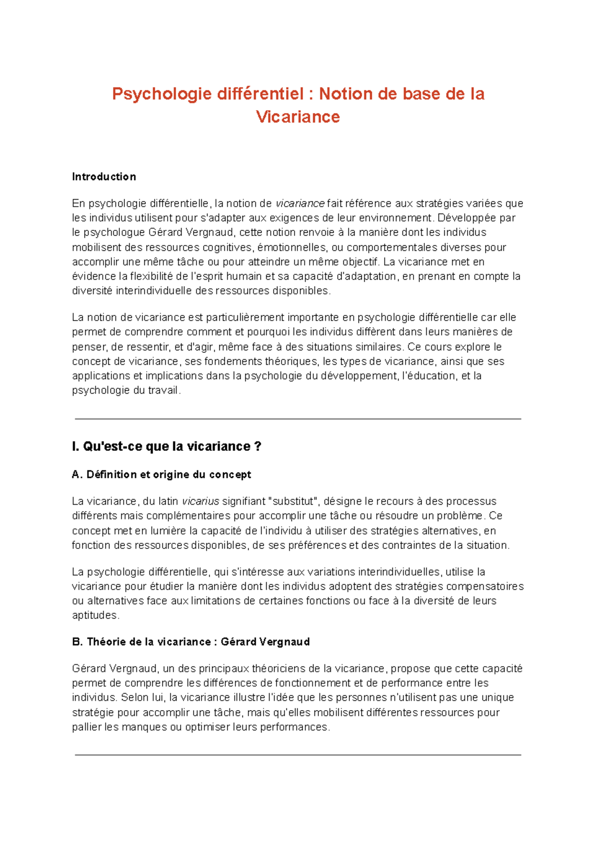 Psychologie différentiel Notion de base de la vicariance - Psychologie ...