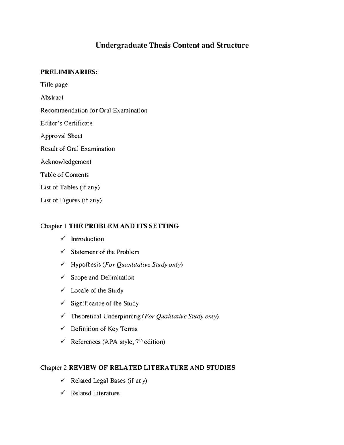 Undergraduate Thesis Content & Structure Guidelines: A Comprehensive ...
