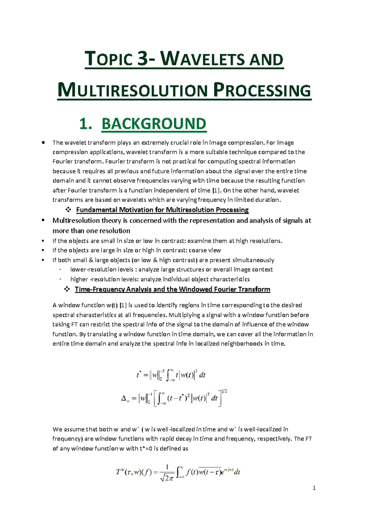 Wavelets and Multiresolution Processing - TOPIC 3- WAVELETS AND MULTIRESOLUTION PROCESSING 1 ...