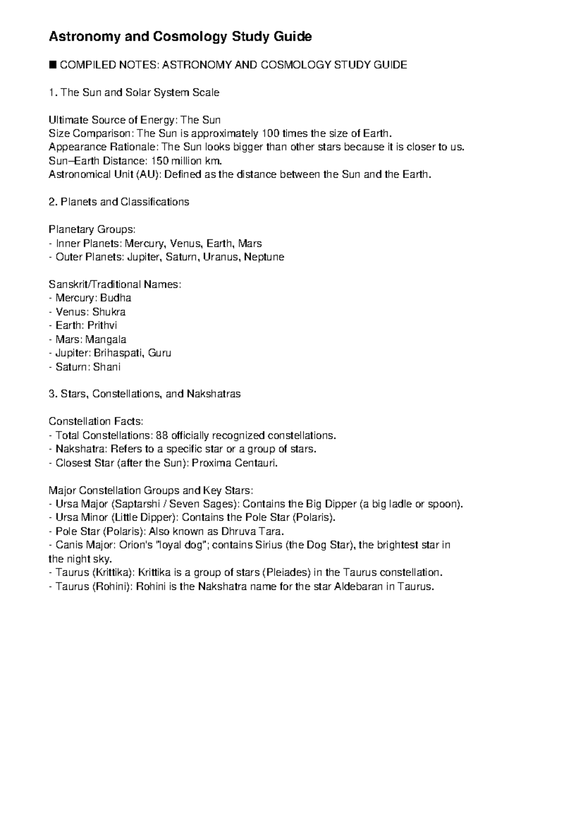 Astronomy and Cosmology Study Guide: Key Concepts and Notes - Studocu