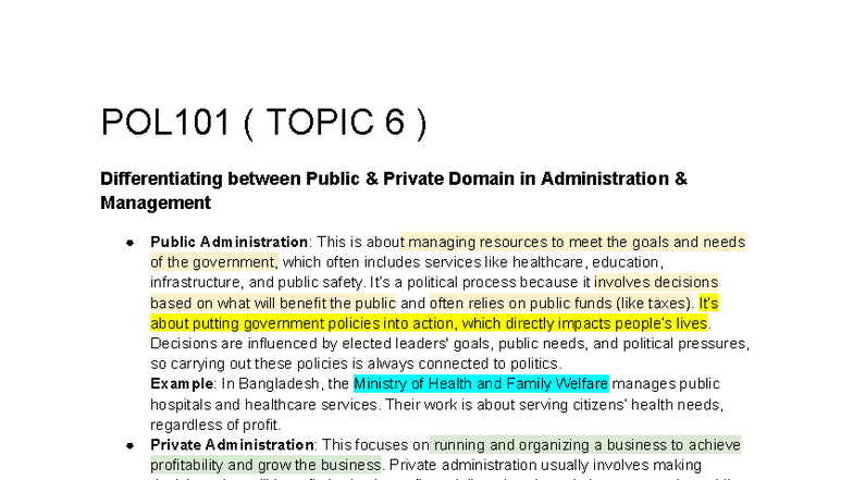 POL101 (Topic 6) - Public vs. Private Administration Insights - Studocu