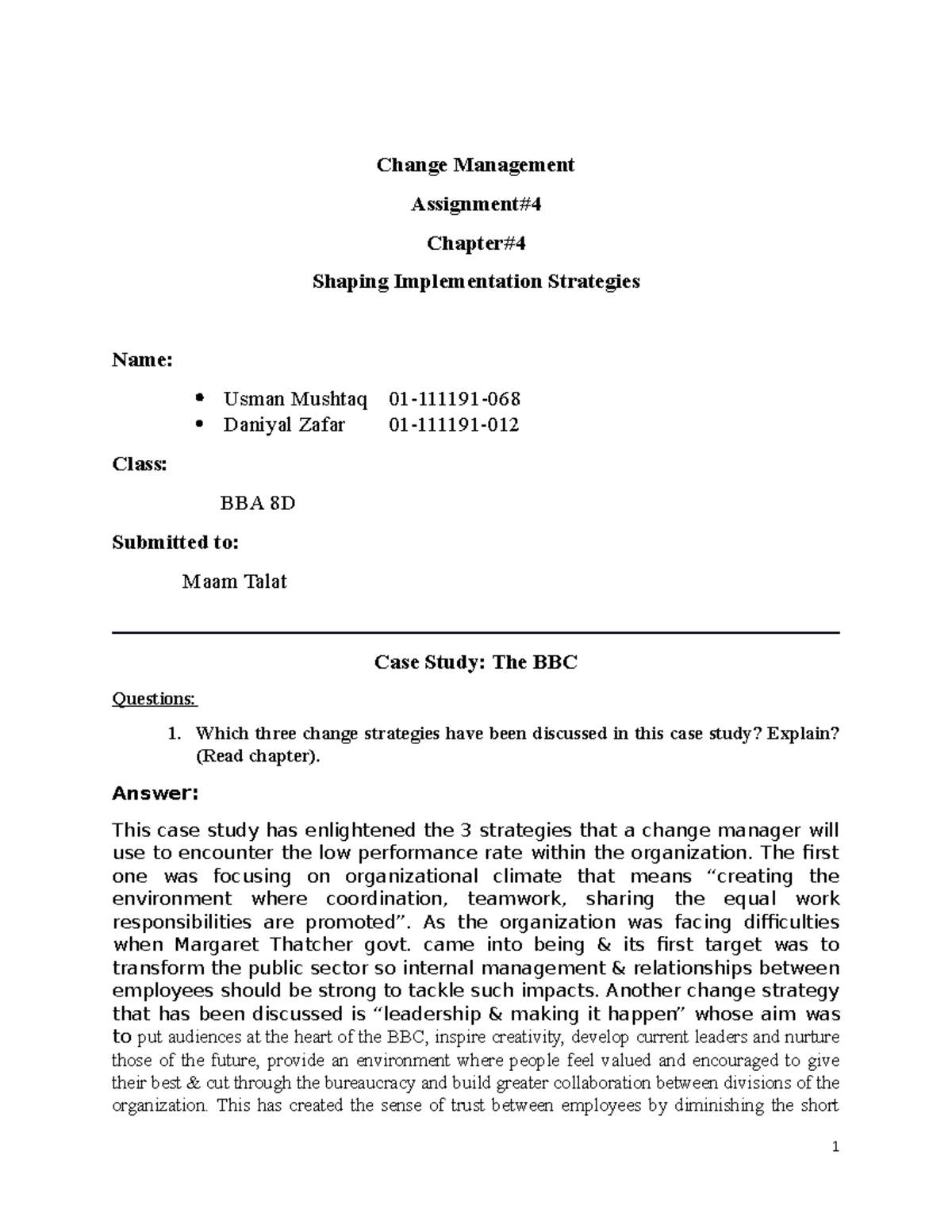 Change Management Case Study: BBC Strategies Analysis - BBA 8D - Studocu