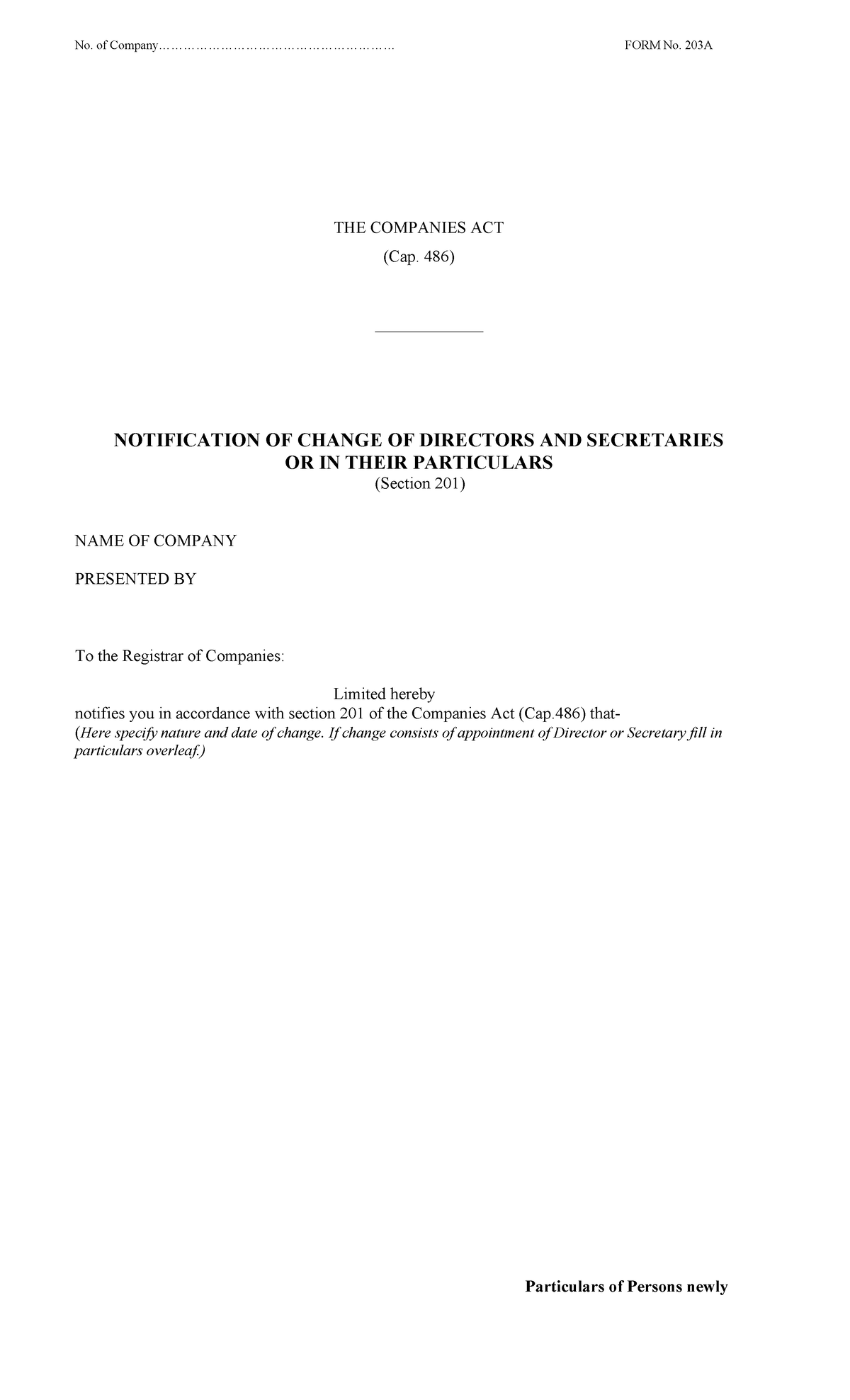 FORM 203A: Notification of Change of Directors & Secretaries - Studocu