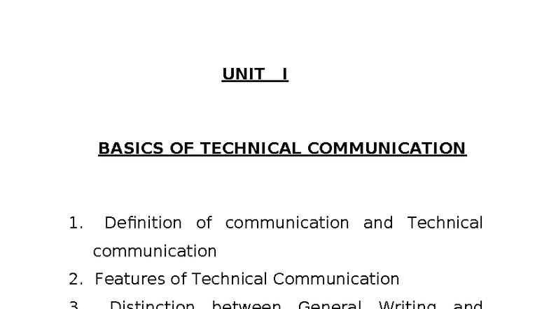 PC 101: Unit I - Basics of Technical Communication Notes - Studocu
