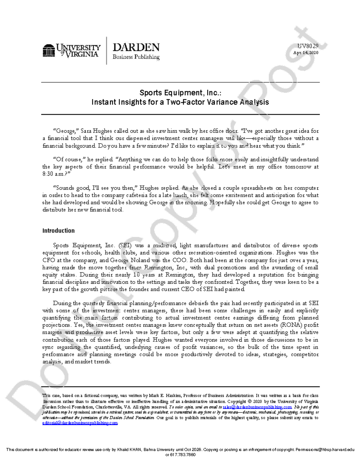 UV8029 Case Study: Variance Analysis Insights for Sports Equipment, Inc ...