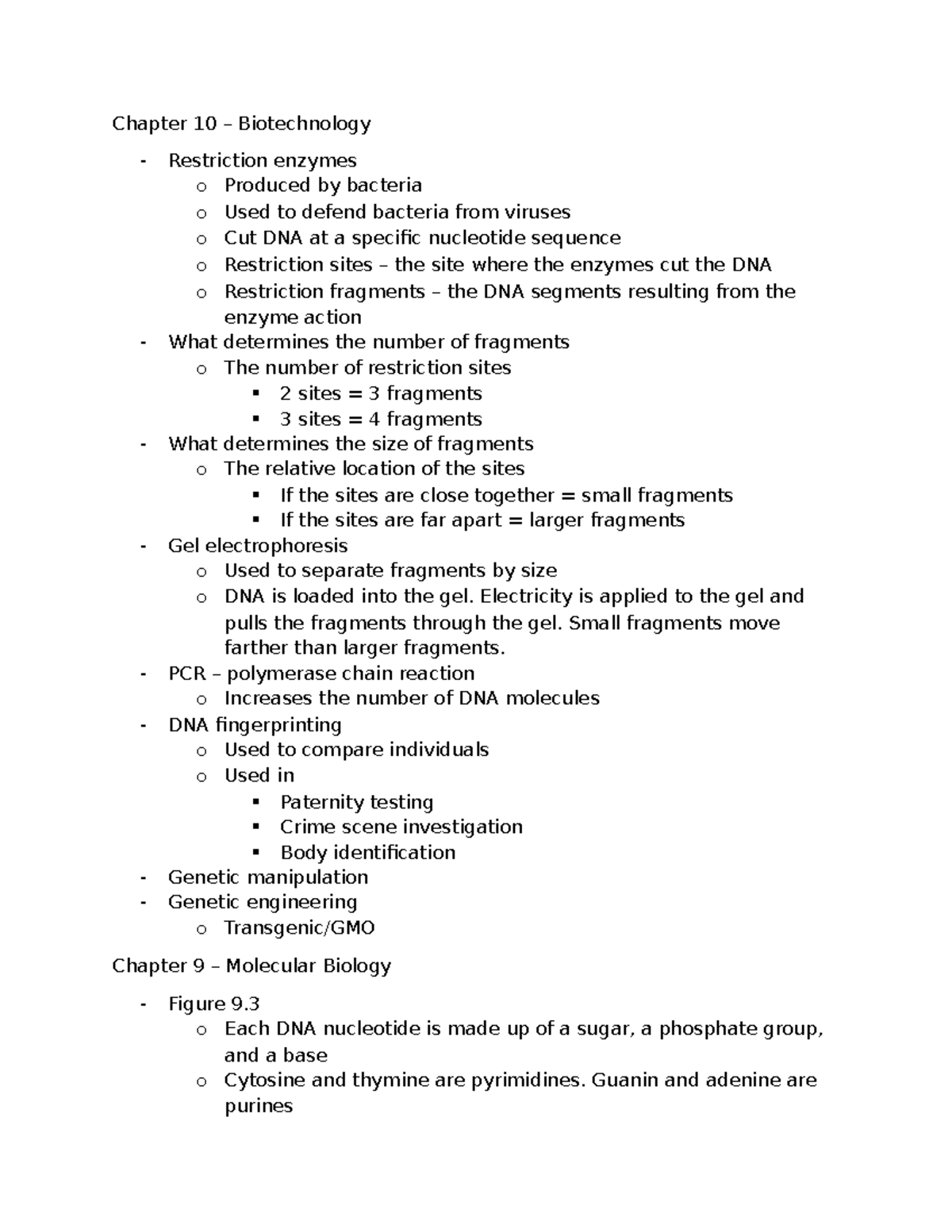 Genetics and Molecular Biology Overview - CH 9 & 10 Notes - Studocu