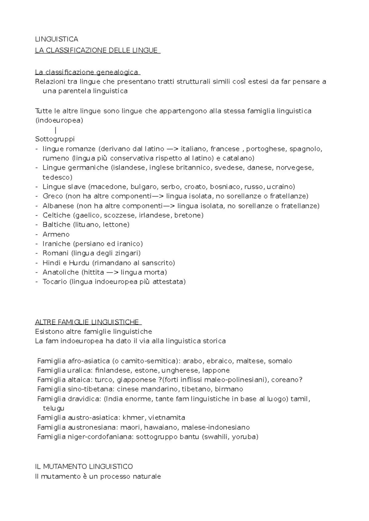 LING 101 - La Classificazione delle Lingue e i Dialetti - Studocu