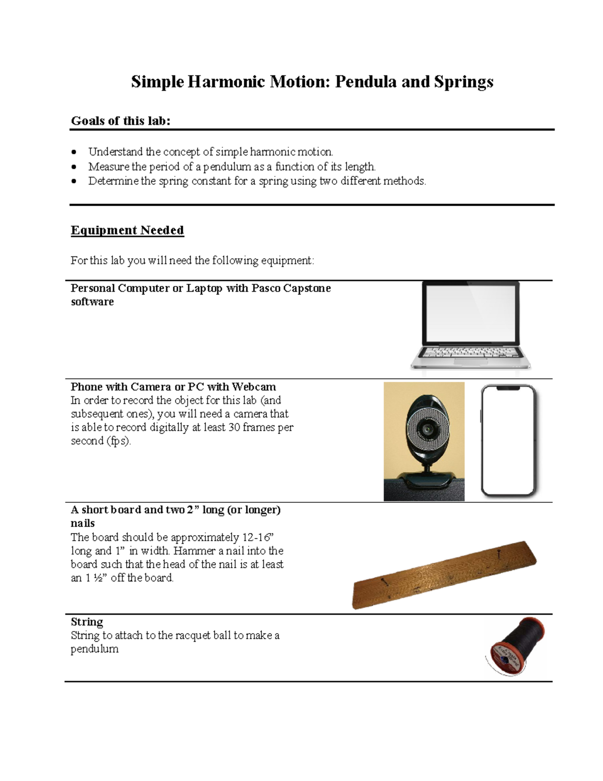 Lab 13: Simple Harmonic Motion with Pendulums & Springs - Studocu