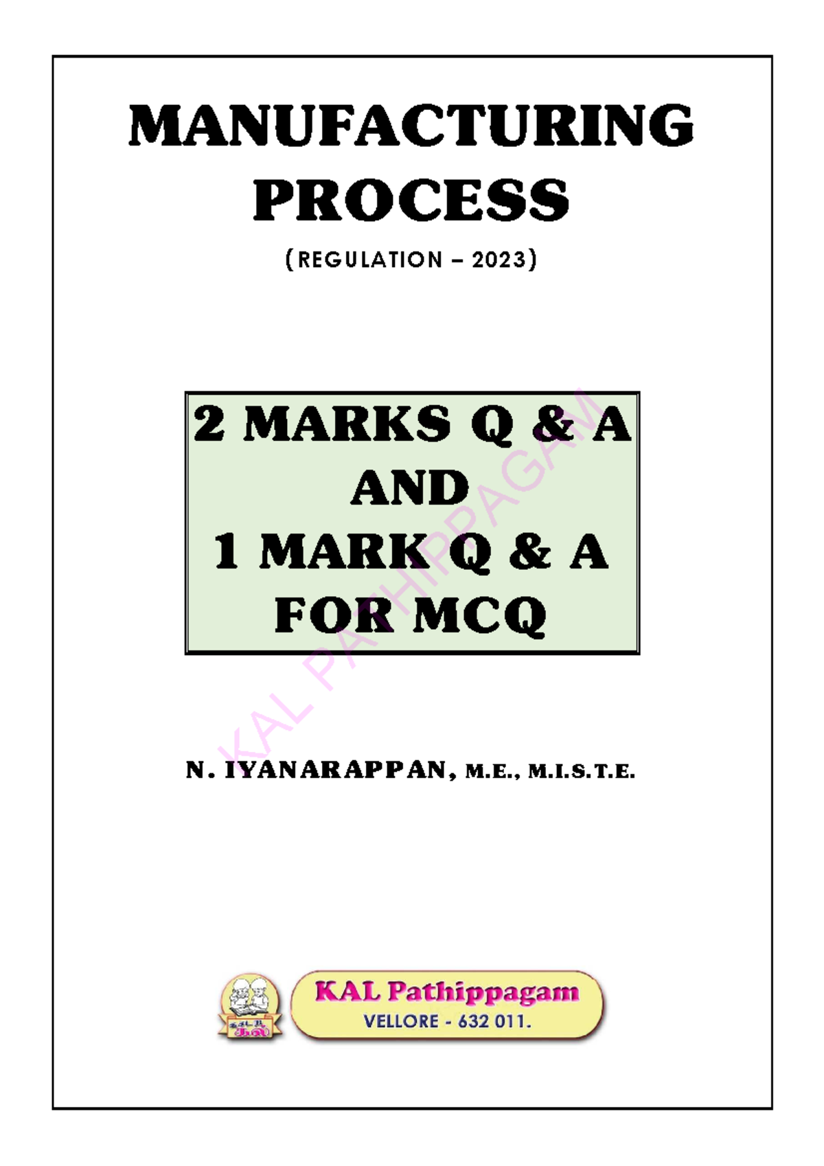 MP - 2 Marks and 1 Mark Q&A on Manufacturing Process (Regulation 2023 ...