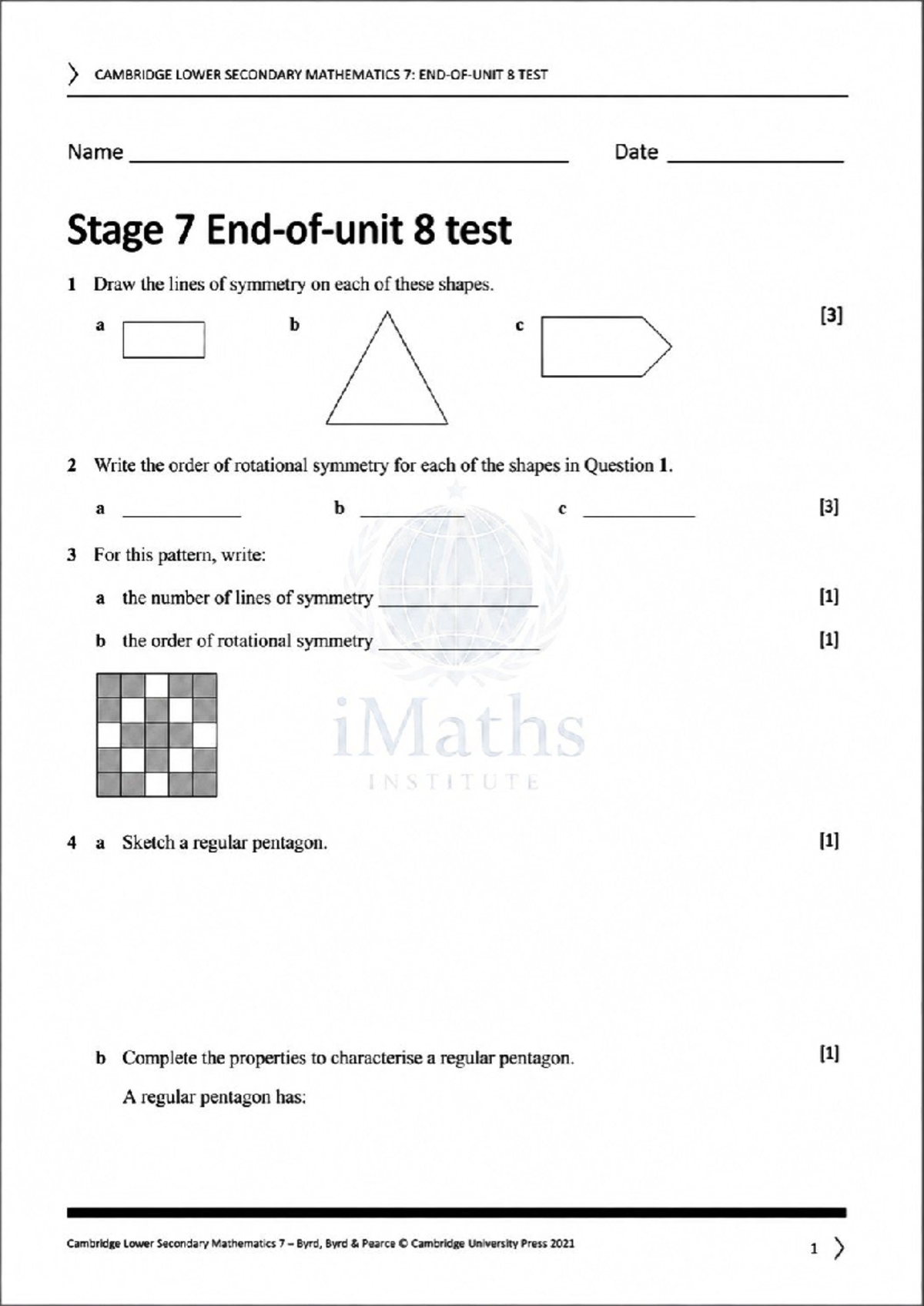 CAMBRIDGE LOWER SECONDARY MATHEMATICS 7: END OF UNIT 8 TEST - Studocu