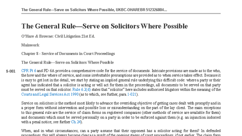 The General Rule: Serve on Solicitors Where Possible (512326004) - Studocu