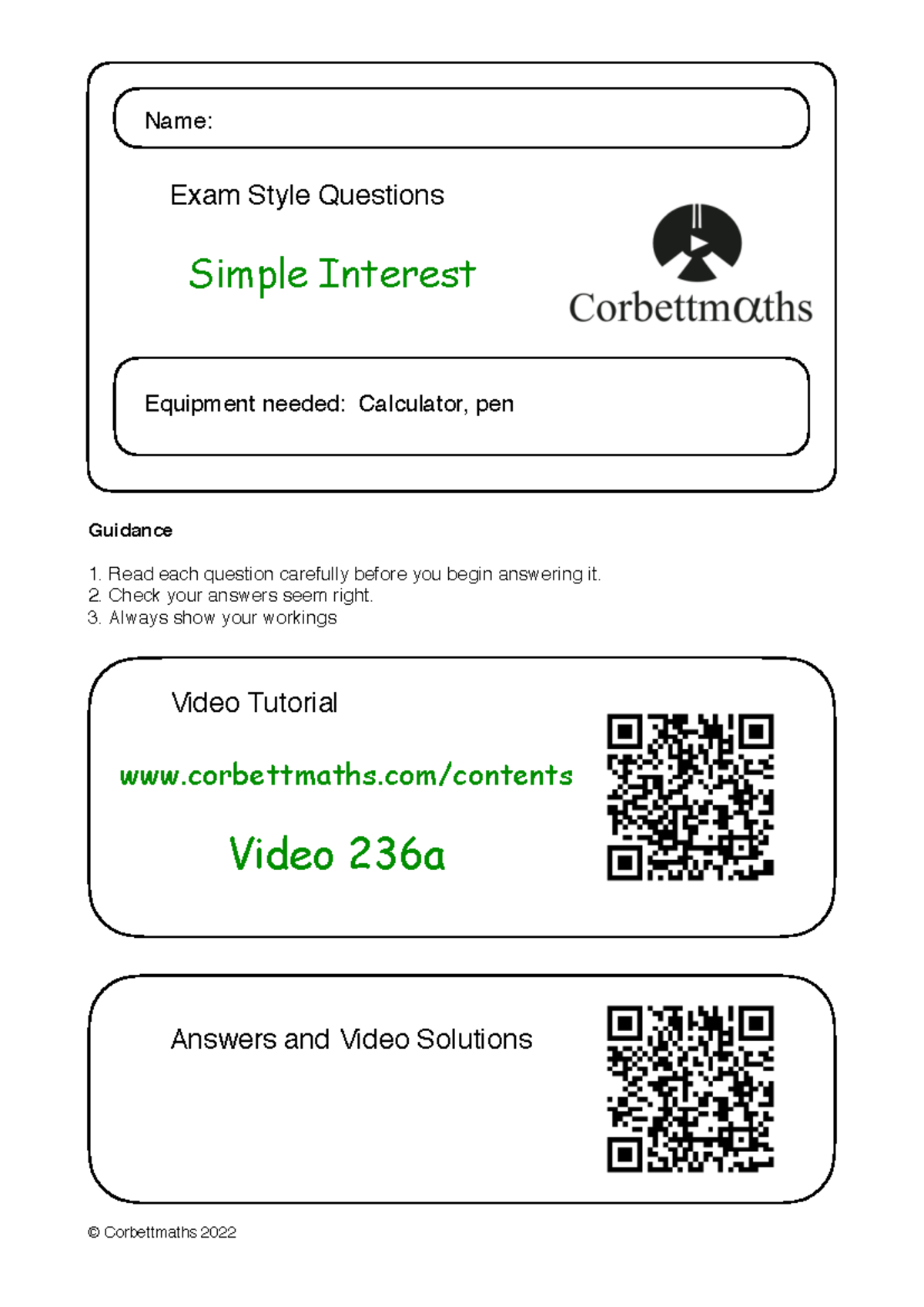 Simple Interest Exam Style Questions (Course Code: SI101) - Studocu