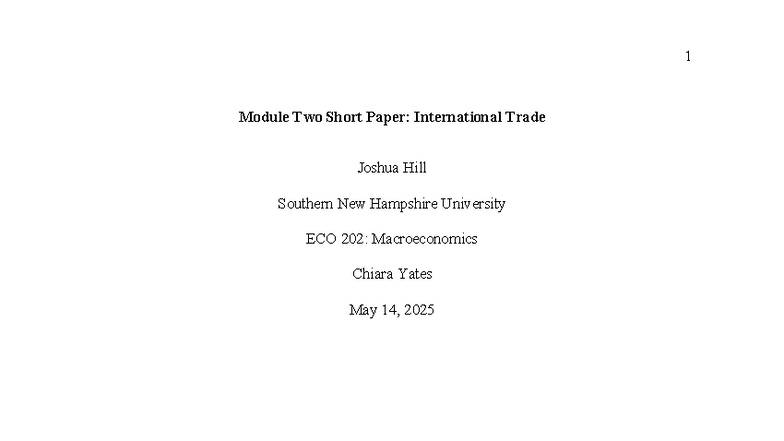 ECO 202 Module Two Short Paper: Dynamics of International Trade - Studocu