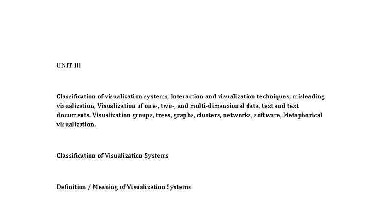 DV i - Classification of Visualization Systems and Techniques - Studocu