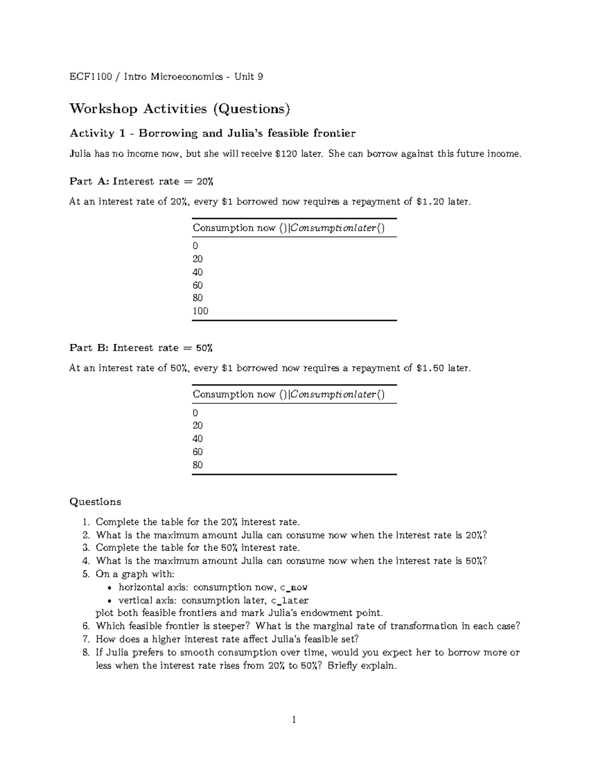 ECF1100 Intro Microeconomics Unit 9 Workshop Activities Questions - Studocu