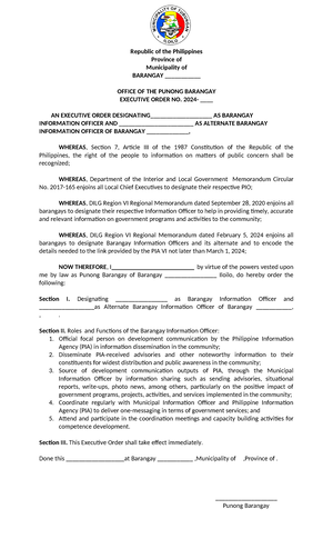 ANNEX C BARANGAY ROAD CLEARING OPERATION (BARCO) MONTHLY REPORT ...