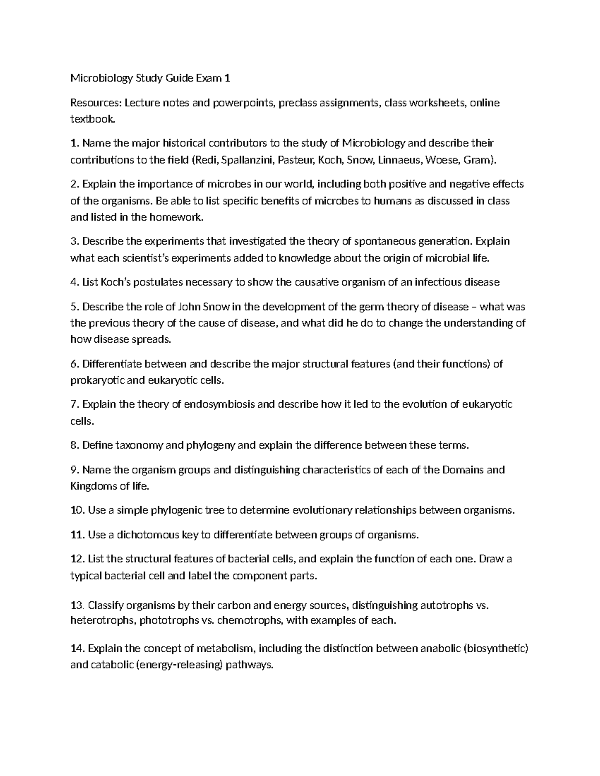 Microbiology Study Guide for Exam 1: Key Concepts & Questions - Studocu